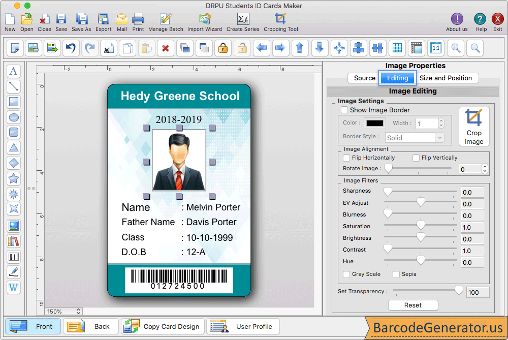 Students ID Cards Maker for Mac screenshots to design student ID cards